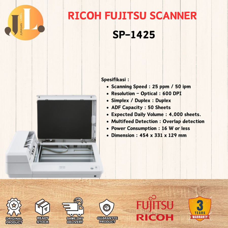Jual Scanner Fujitsu SP-1425 ADF Flatbed Duplex Ricoh SP1425 Garansi ...