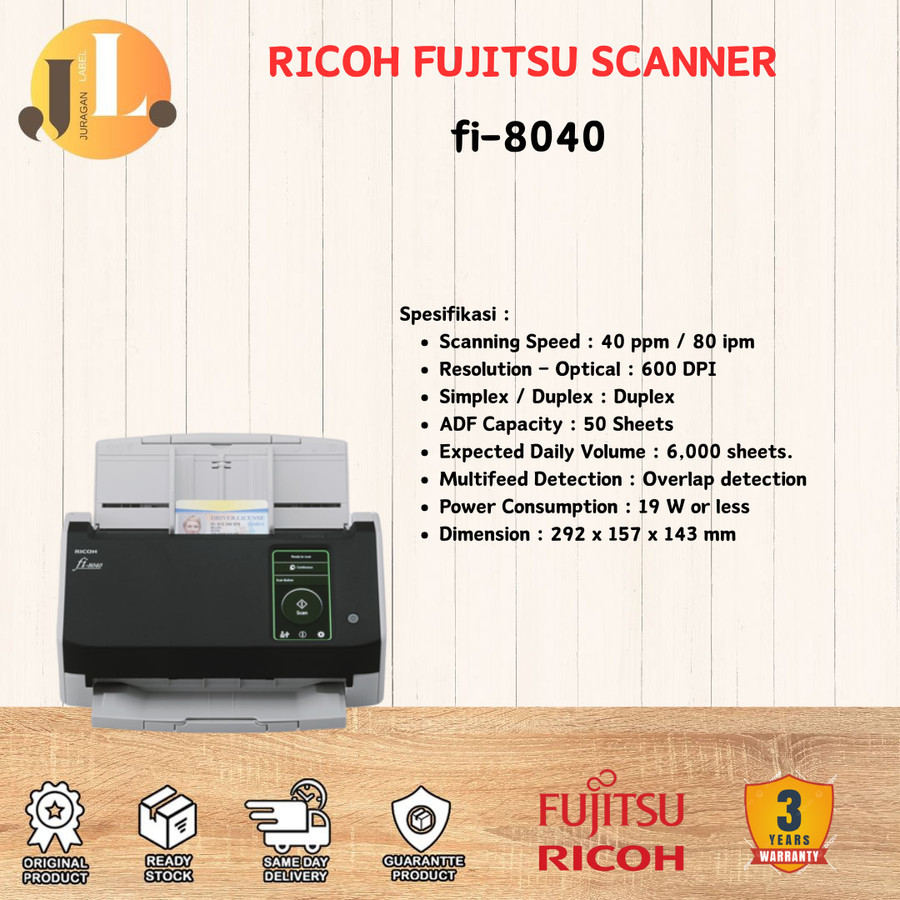 Jual RICOH FUJITSU SCANNER fi-8040 Garansi Resmi Original | Shopee ...