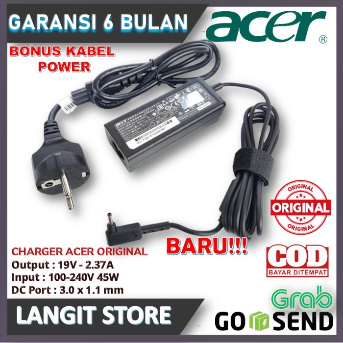Jual Adaptor Chager Acer ADP-45FE F ADP-45HE D 19V 2.37A DC 3.0 x 1.1mm ...