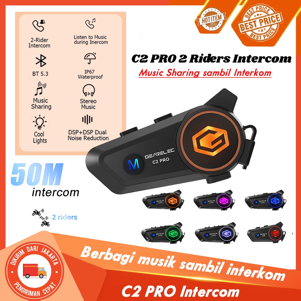 Jual GEARELEC C2 Pro Motorcycle Helmet Intercom Headset 2 Riders 50m ...
