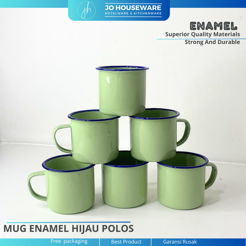 Jual Mug hijau polos bahan enamel diameter 6-7cm / gelas mug unik SET 6 ...