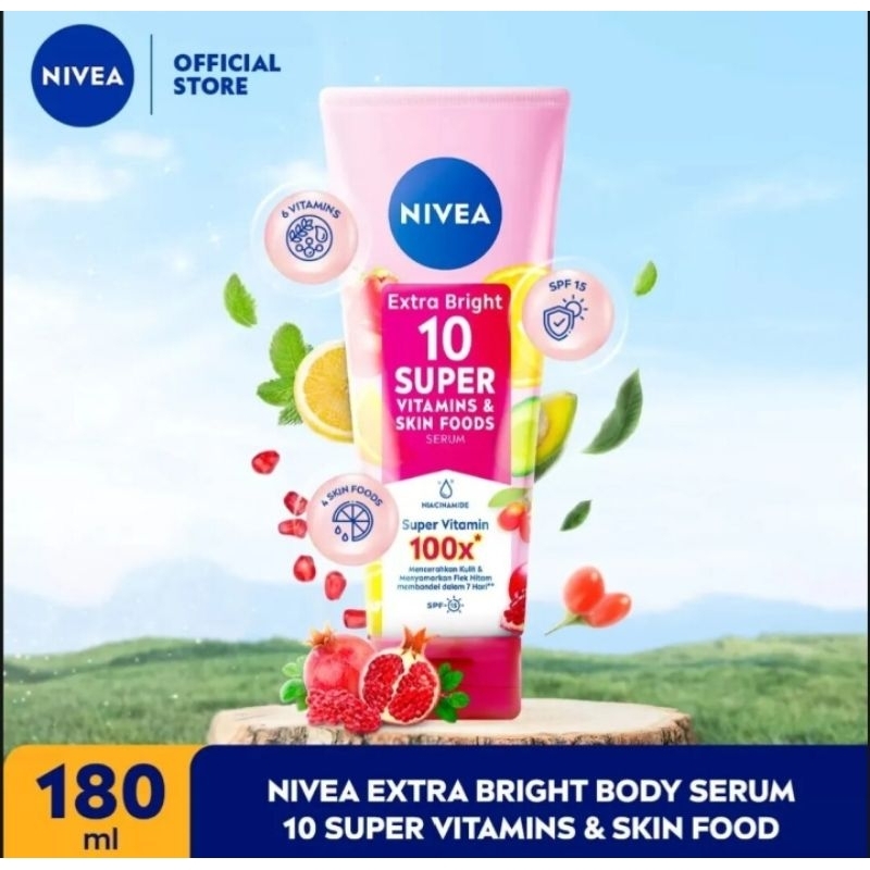 Jual NIVEA EXTRA BRIGHT SUPER 10 BODY SERUM VITAMINS & SKIN FOODS 180ML ...