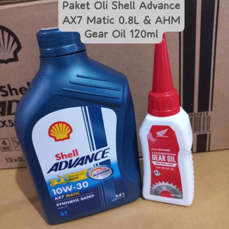 Jual PAKET OLI SHELL ADVANCE AX7 MATIC 0.8L & Ahm Gear Oil 120 ml ...