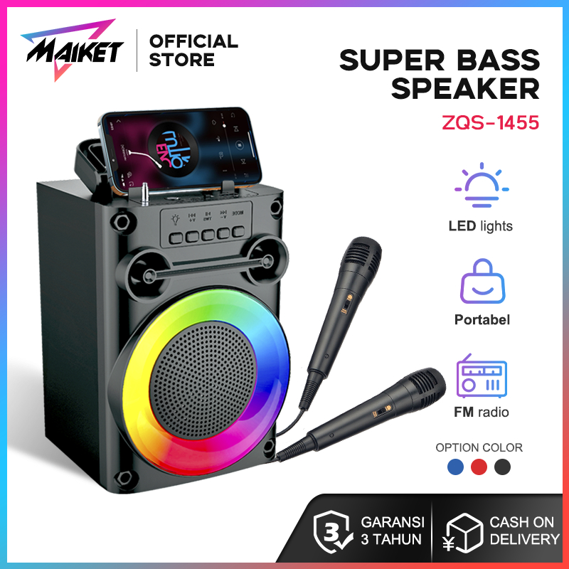 Jual MAIKET Speaker Bluetooth Karaoke 4 Inch 2 Mic Super Bass Protable ...