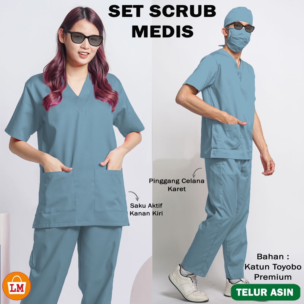 Jual Set Baju Scrub Medis Setelan Seragam Jaga Perawat Dokter Rumah ...