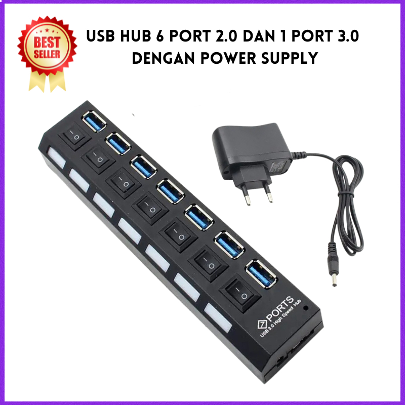 Jual COD HXM USB Hub 6Port 2.0 dan 1Port 3.0 Docking Station with Power ...