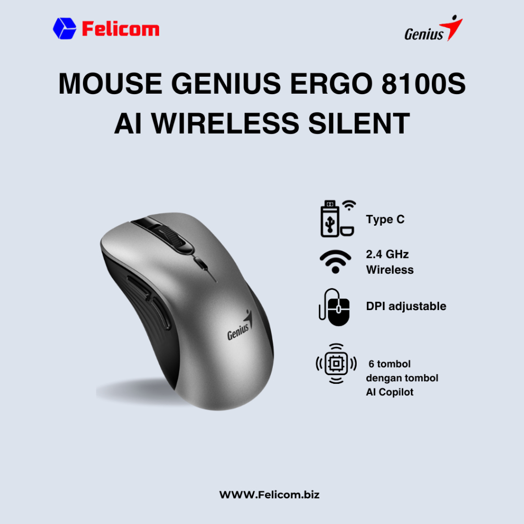 Jual MOUSE GENIUS ERGO 8100S AI WIRELESS SILENT | Shopee Indonesia