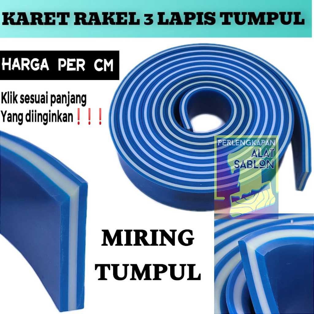 Jual KARET RAKEL SABLON BIRU MIRING TUMPUL 3LAPIS 9MMX50MM PER CM ...