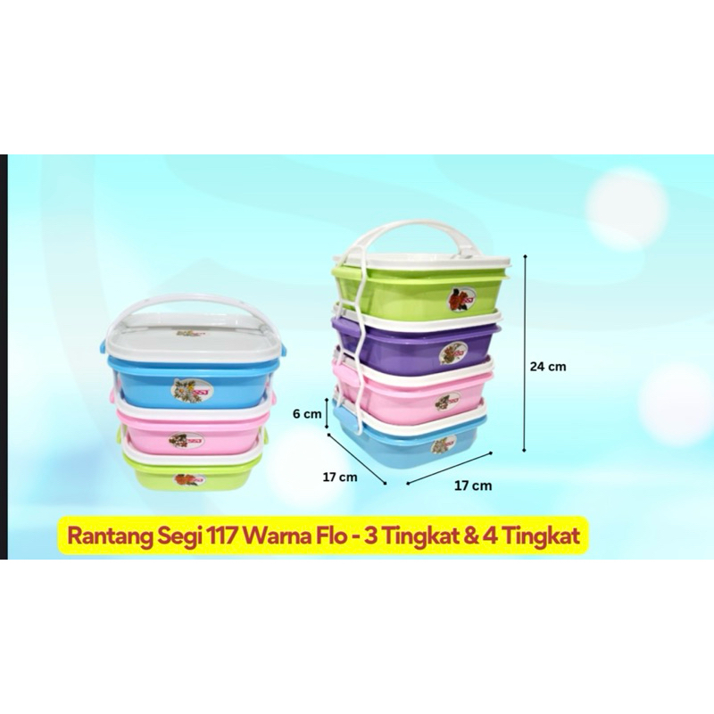 Jual Rantang Segi 3 dan 4 Susun Warna / Lunch Box Susun Plastik BPA ...