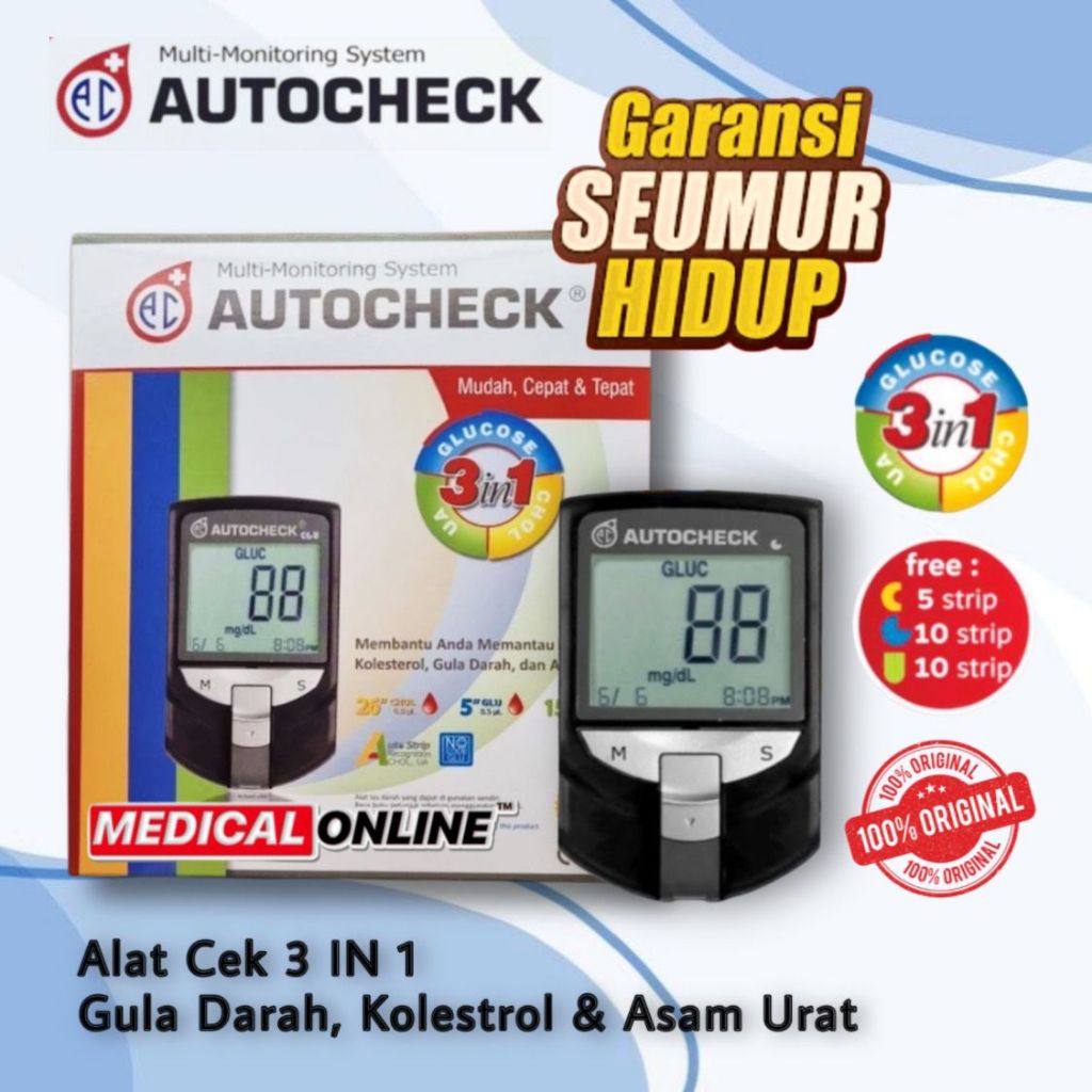 Jual AUTOCHECK 3 IN 1 ALAT CEK GULA DARAH KOLESTROL ASAM URAT ...