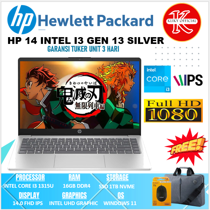Jual Laptop Kerja HP 14 intel Core i3 1315U Ram 16GB SSd 512GB SSD ...