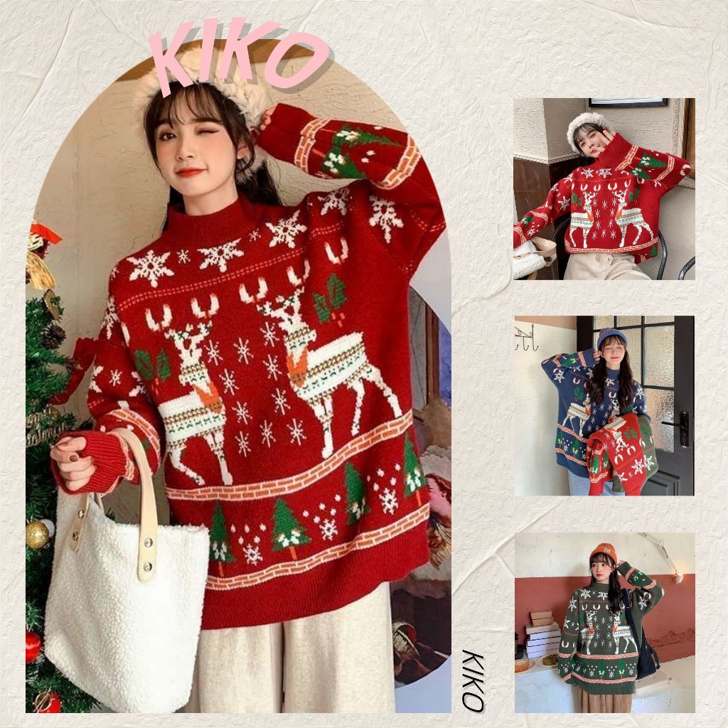 Jual KIKO Christmas Sweater Baju Natal Crew Neck Oversize Pola Rusa Dan ...