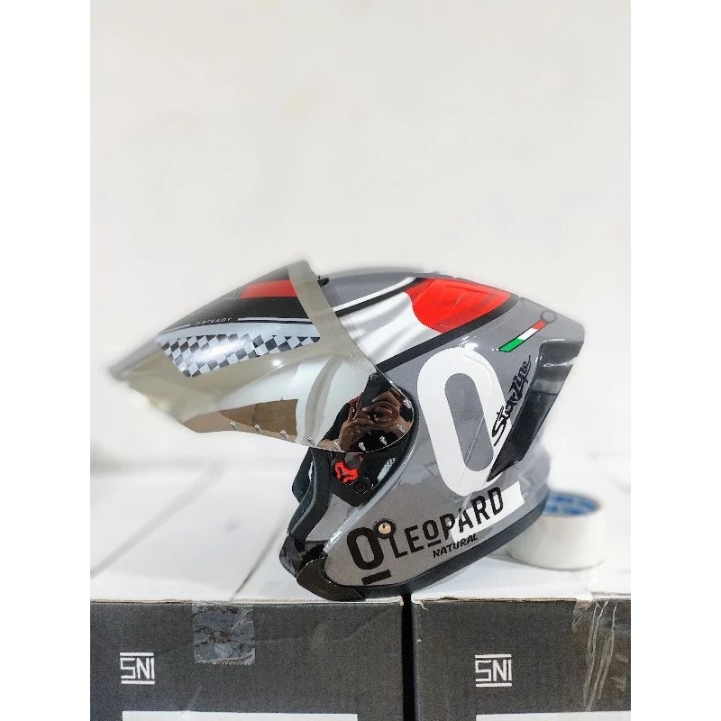 Jual HELM JS ARMOR MOTIF LEOPARD VISOR SILVER HIGH QUAILITY PREMIUM ...