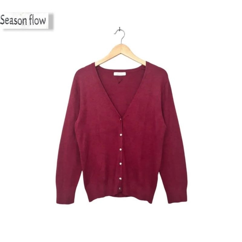 Jual Cardigan V-Neck Kutub Merah Maroon (KODE : B50- 04) | Shopee Indonesia