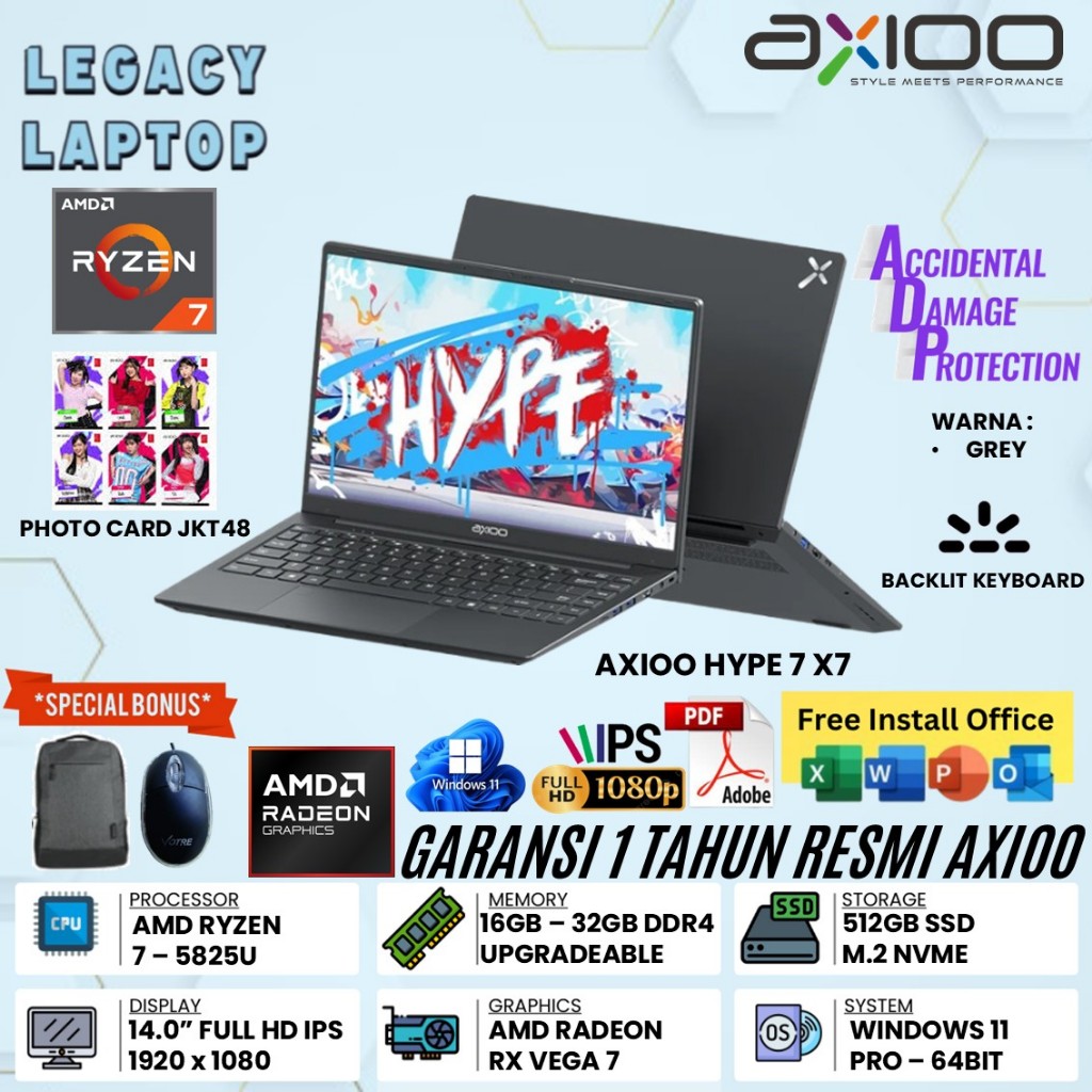 Jual Laptop Axioo Hype 7 X7 Amd Ryzen 7 5825U Ram 32GB 1TB SSD FHD IPS Backlite Windows 11 ...