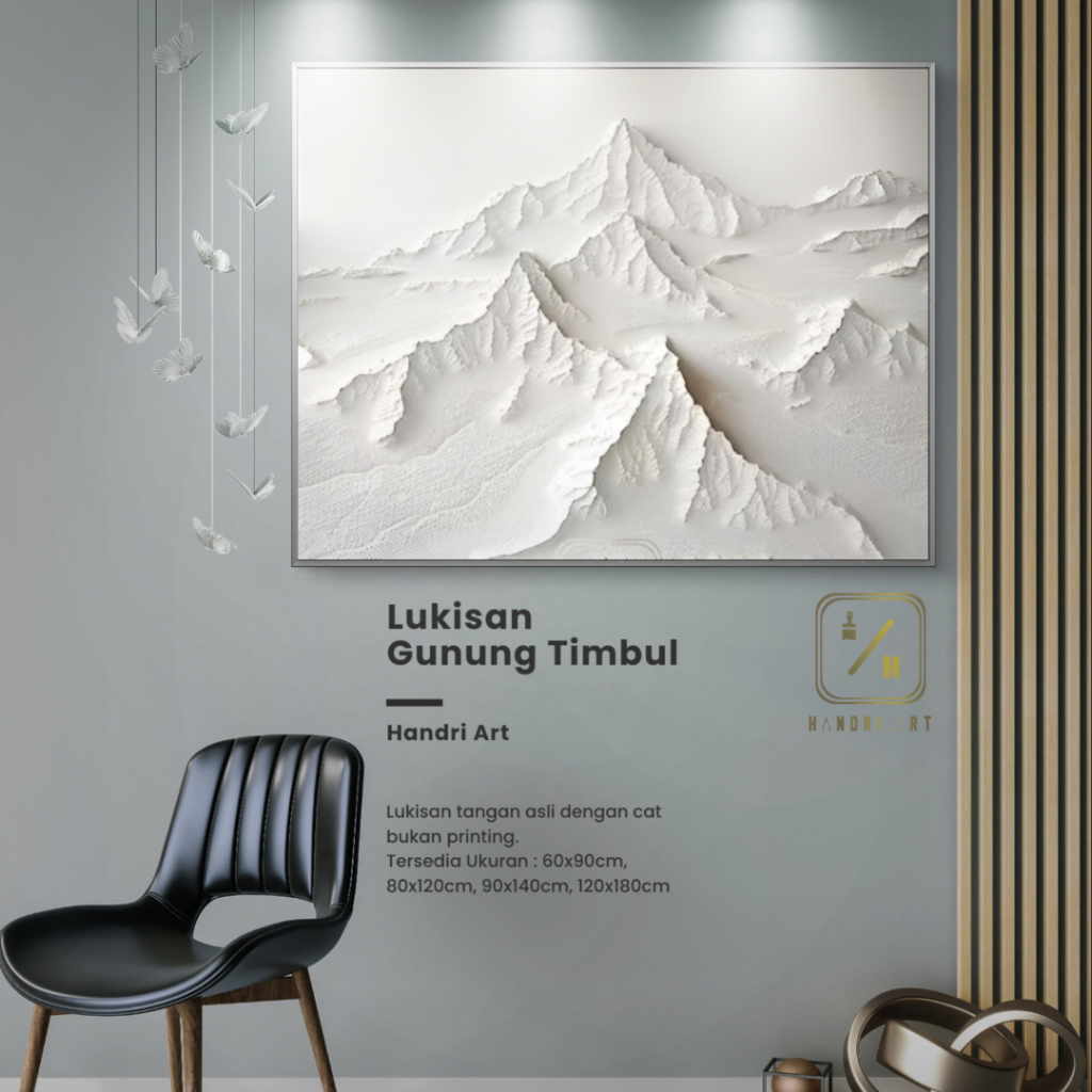 Jual Lukisan Gunung Abstrak Minimalis Realis Full Putih full Texture ...