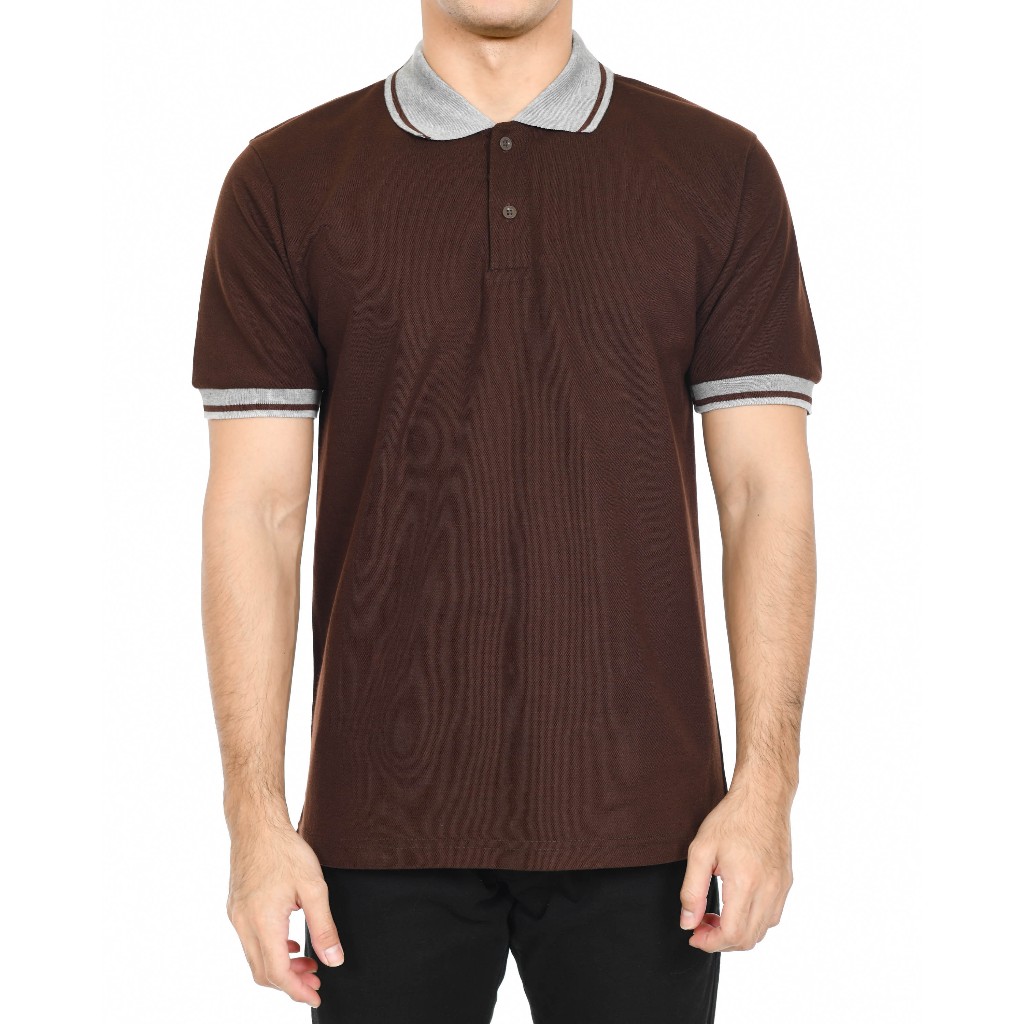 Jual Dunia wangki polos - Kaos polo shirt Kerah Kombinasi Warna Coklat ...