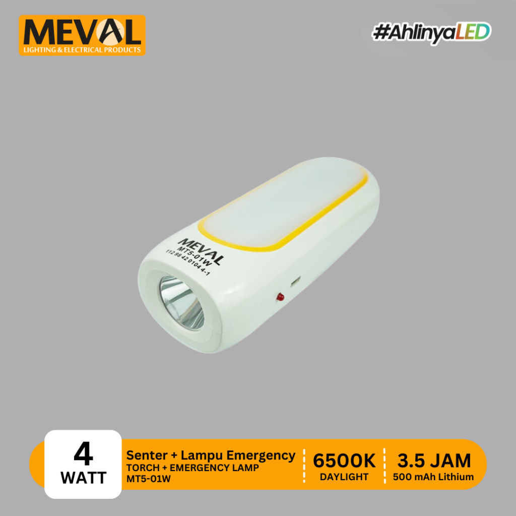 Jual MEVAL Rechargeable Senter LED 1 Watt + Lampu Emergency 4 Watt MT5 ...