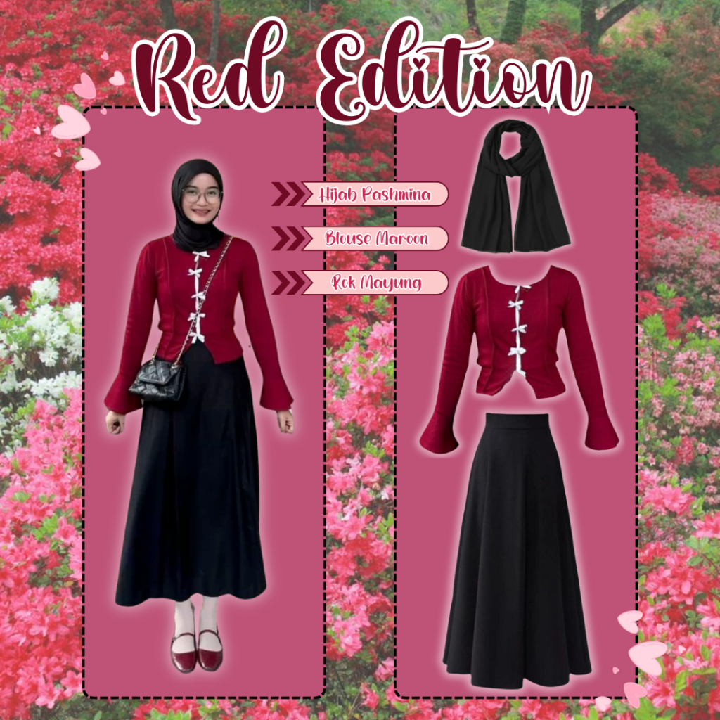 Jual sharenaoutfit - 3 IN 1 One Set Hijab Maroon Kekinian Dres Well ...