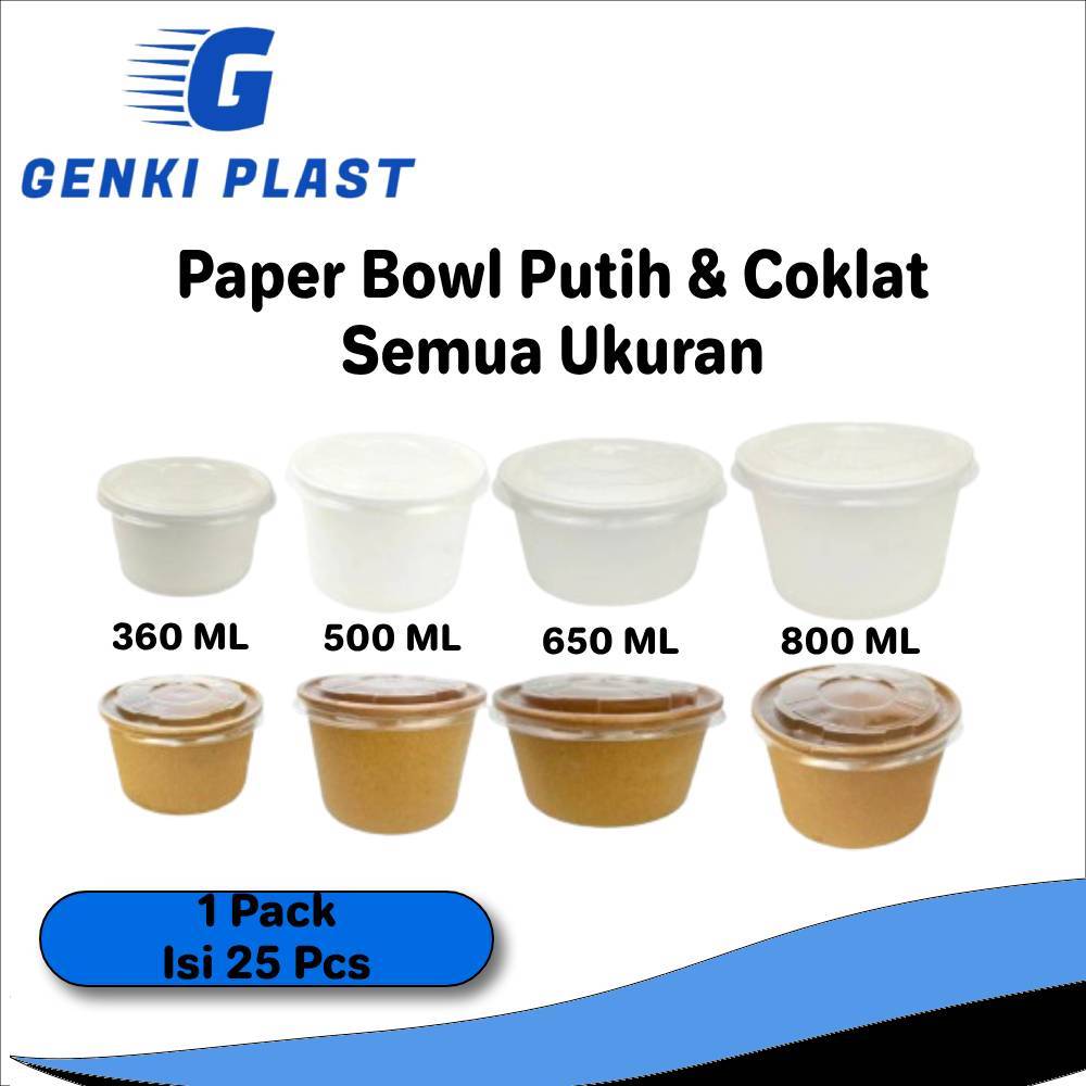 Jual Paper Bowl All Size + Tutup (360ml, 500ml, 650ml, 800ml) / Mangkok ...