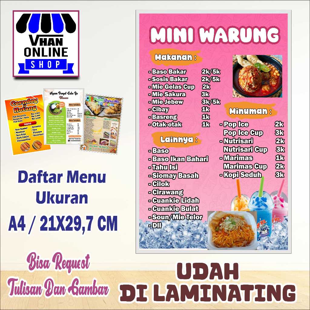 Jual Cetak Poster Daftar Menu Untuk Warung Design Request | Shopee ...
