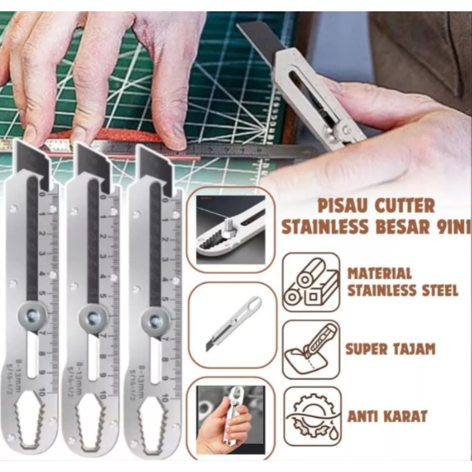 Jual Pisau Cutter Stainless Besi 9in1 Cutter Stainless Pemotong Kertas ...