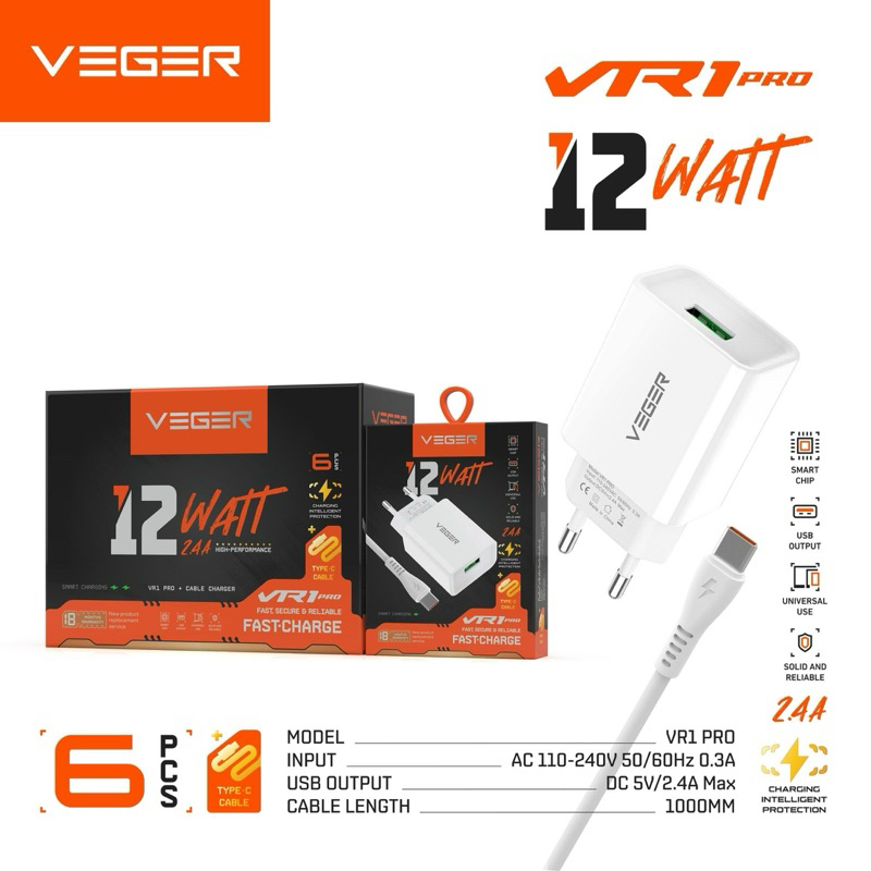 Jual VEGER VR1 PRO / charger VEGER VR1 PRO 12W 2.4A with kabel MICRO ...