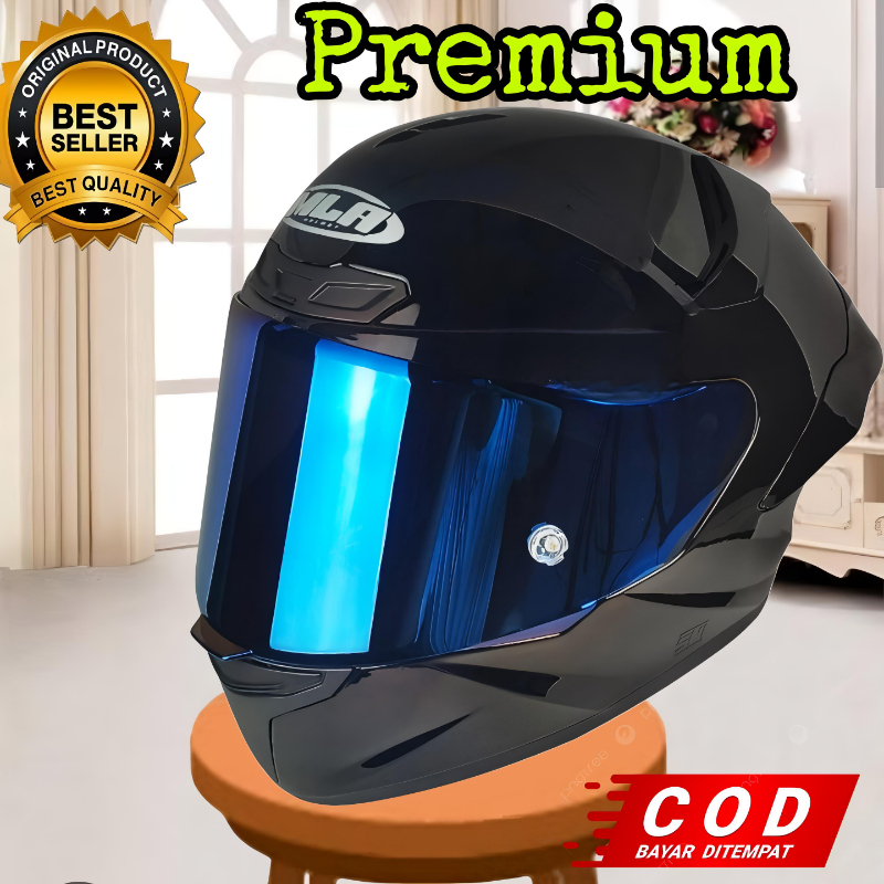 Jual Helm Full Face MLA TTC I Solid Black Glosy Visor Red Gold [SNI ...