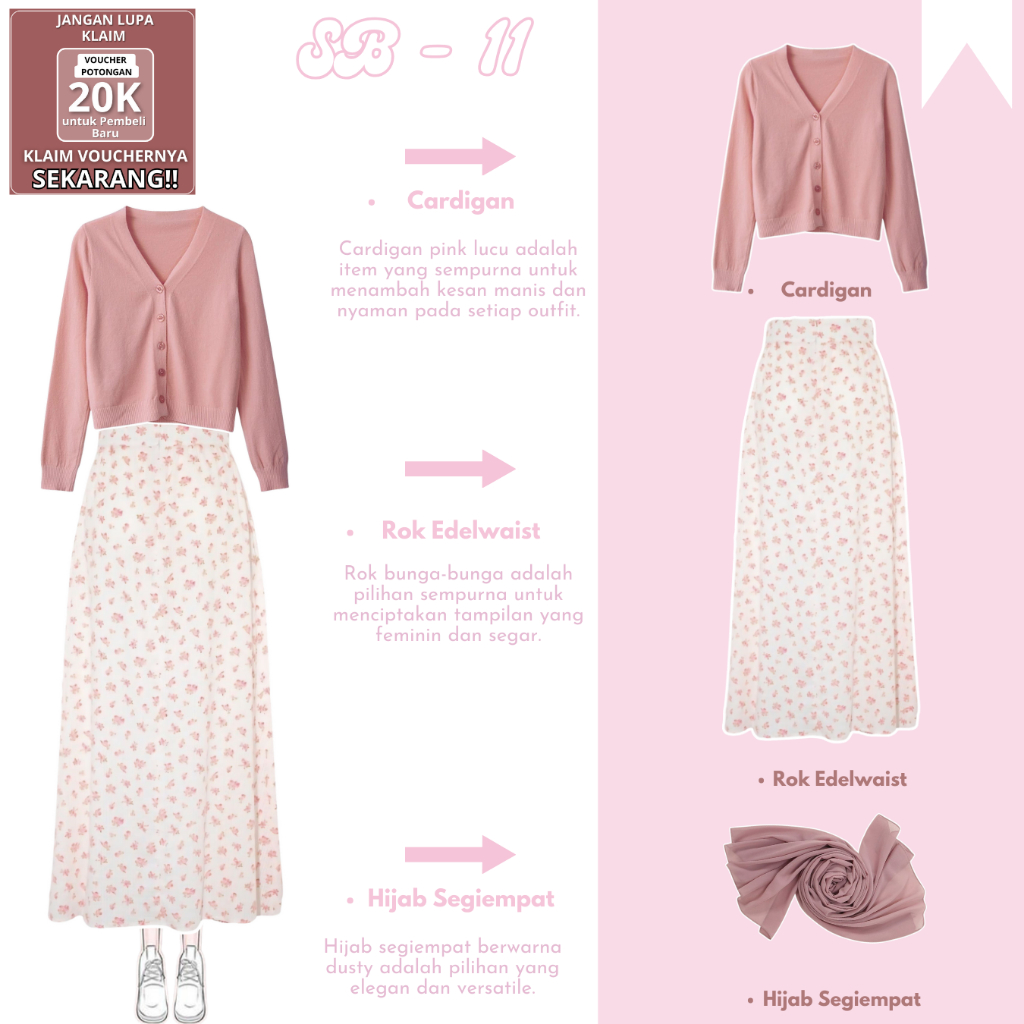 Jual SB - 11 | Outfit Set ( Cardigan - Rok Bunga - Hijab ) | 3 In 1 Set ...