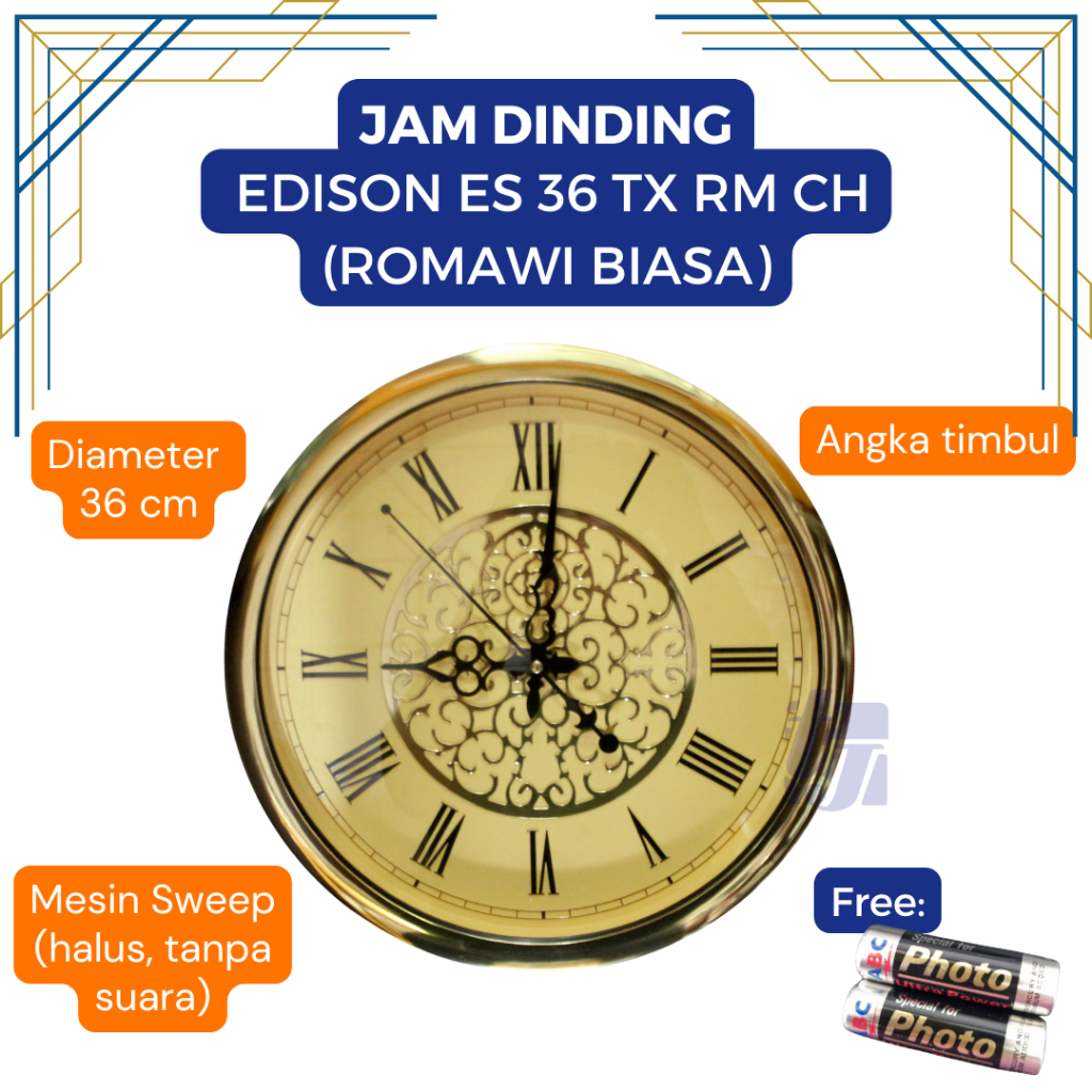 Jual JAM DINDING EDISON ES 36 TX RM CH GOLD (ROMAWI BIASA) PASTI PALING ...