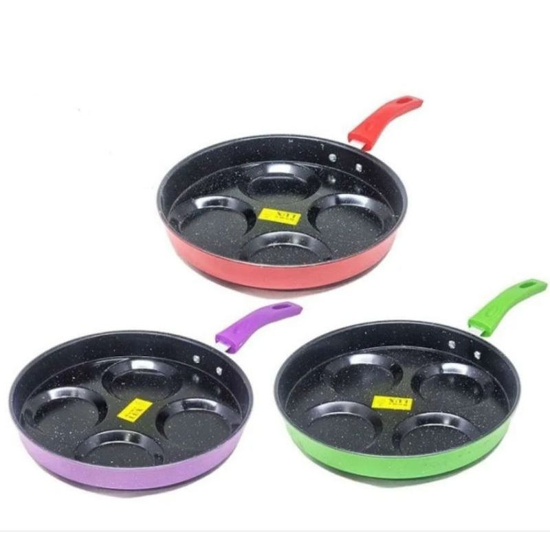 Jual panci telur aneka bentuk/panci telur 4 bulat/teflon gagang aneka ...