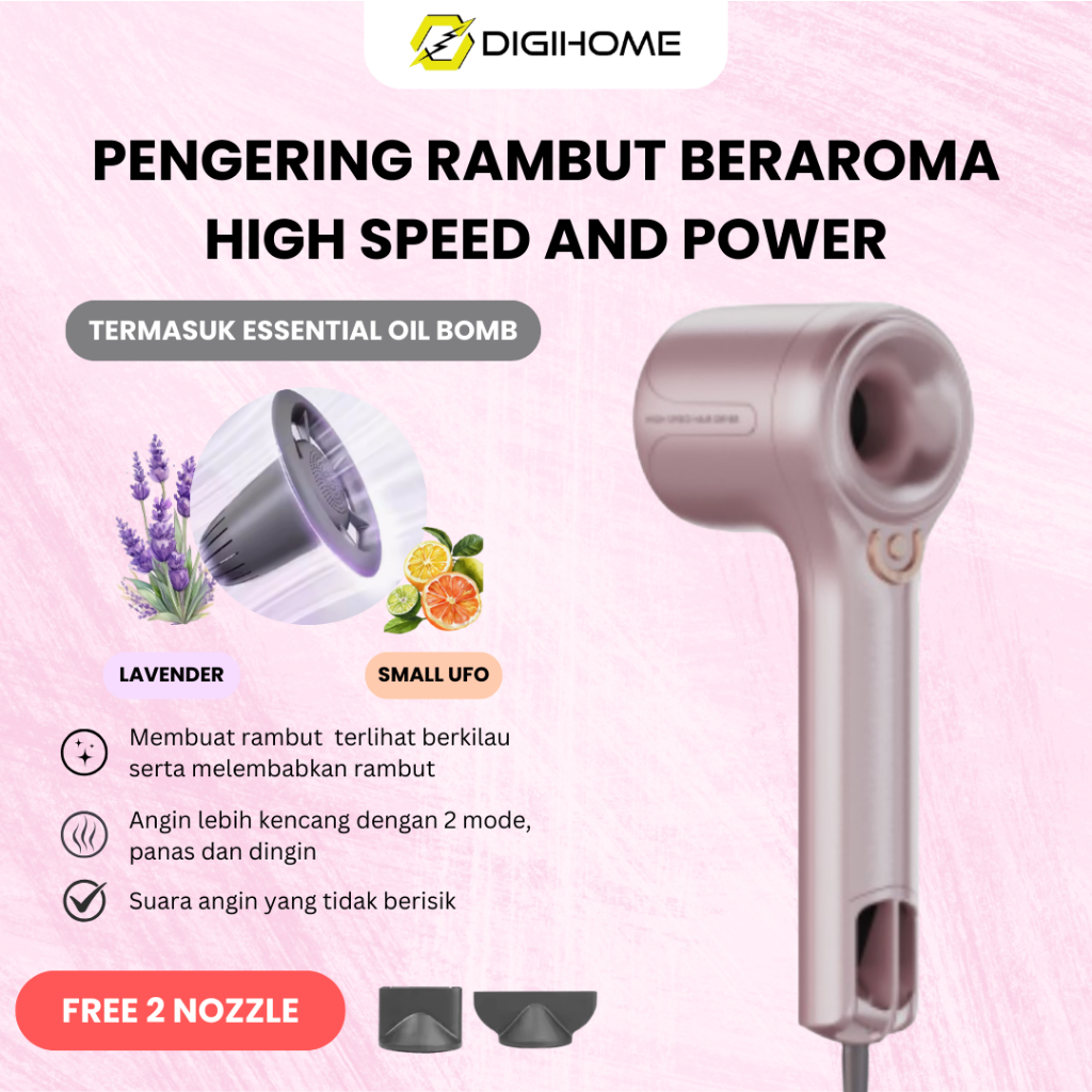 Jual [FREE 2 NOZZLE) DIGIHOME DGHF-06 PINK Pengering Rambut Beraroma PROFESIONAL ULTRA QUIET ...