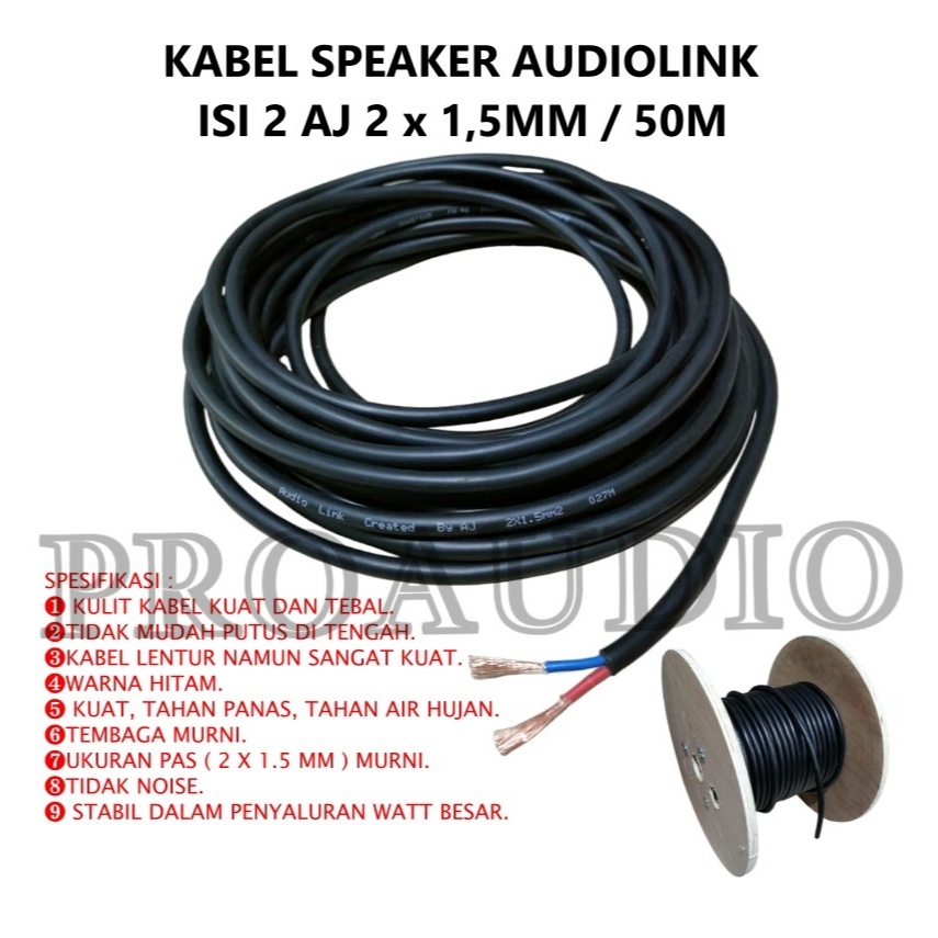 Jual Kabel speaker isi 2 AJ 2 x 1.5mm / 2x1,5mm Kabel Audiolink 50 meter | Shopee Indonesia