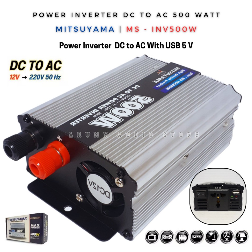 Jual Power Inverter Mitsuyama (MS-INV500W) DC to AC 500 Watt 500 Wat ...