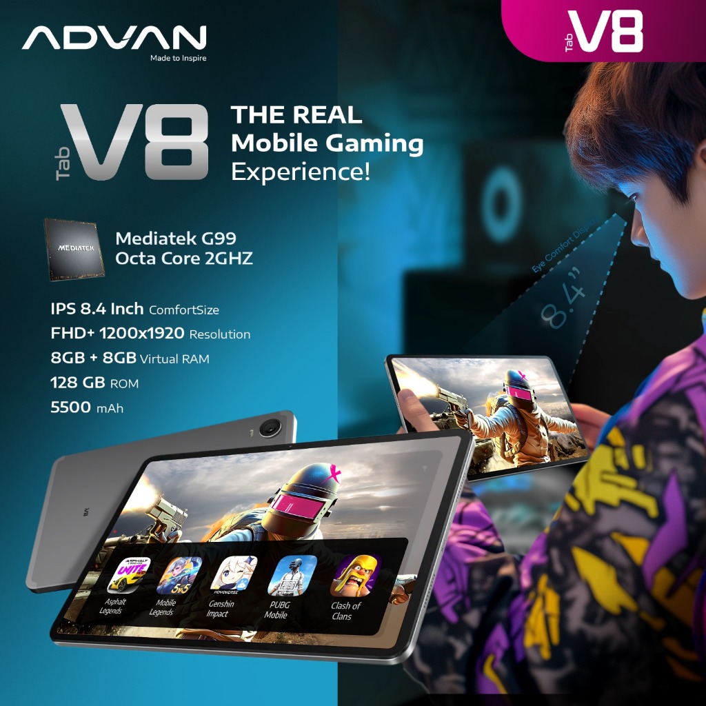 Jual ADVAN Tab V8 Gaming Mediatek Helio G99 (8+8GB/128GB) IPS WUXGA ...