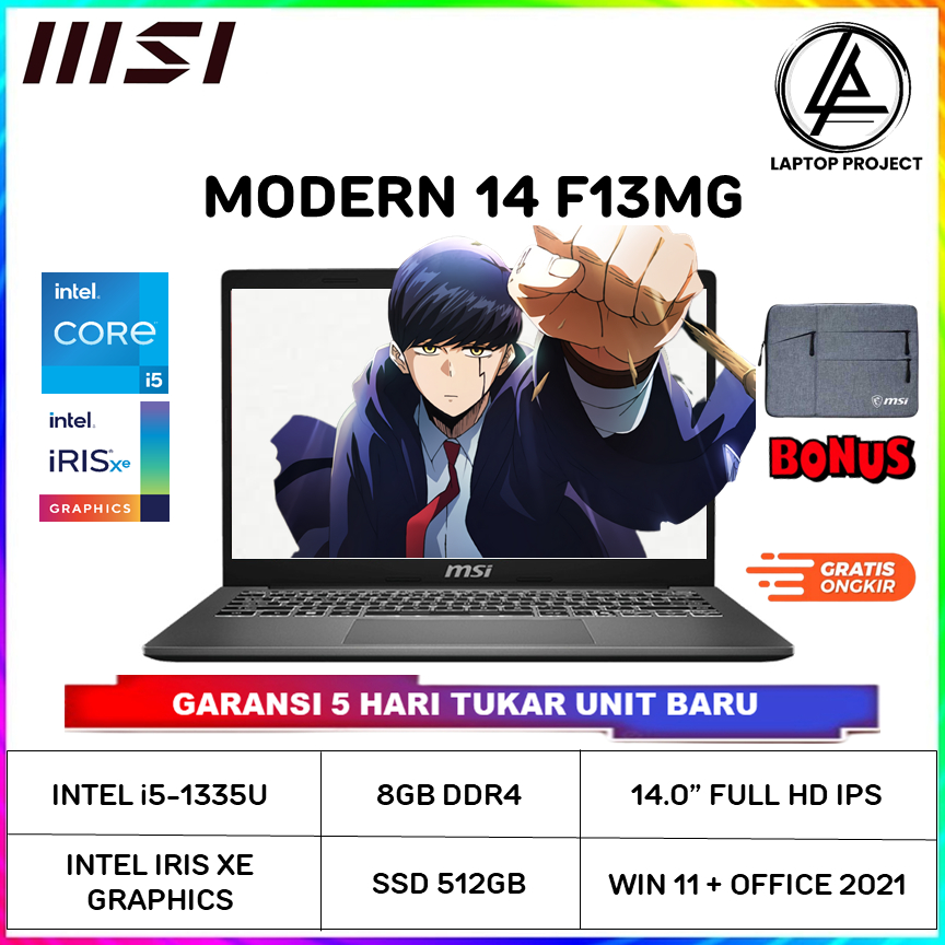 Jual MSI Modern 14 F13M i5-1335U 8GB SSD 512GB 14" FHD IPS Iris Xe W11 OHS | Shopee Indonesia