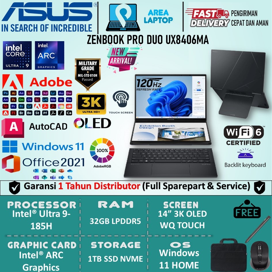 Jual ASUS ZENBOOK PRO DUO UX8406MA INTEL ULTRA 9 185H 32GB 1TB SSD DUAL ...