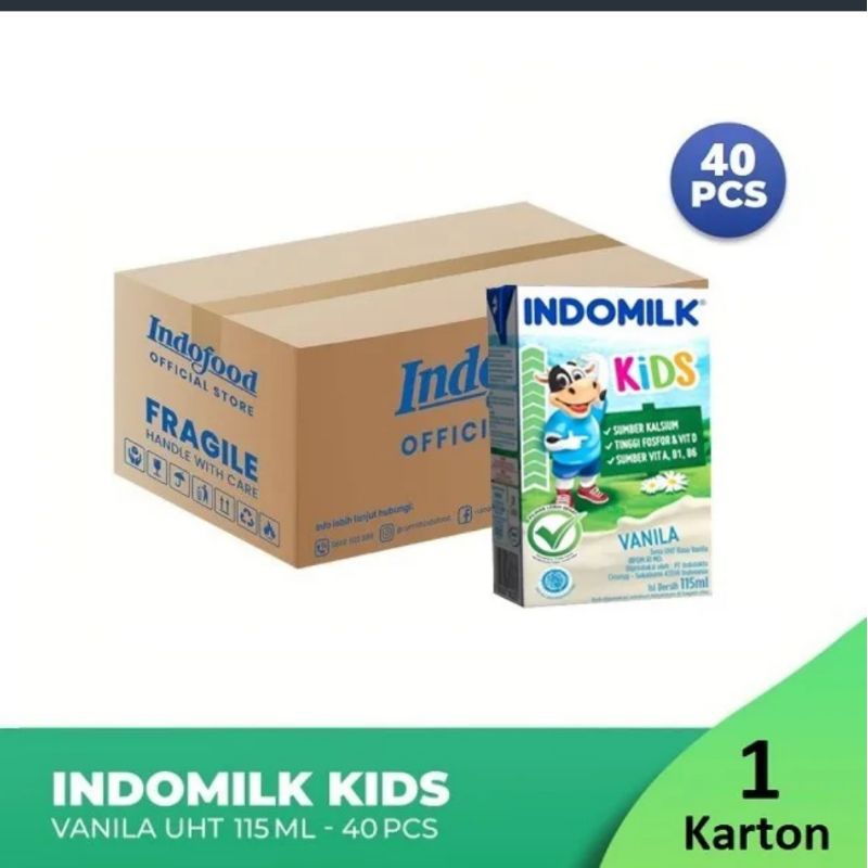 Jual Indomilk Kids Vanilla Susu UHT 115 Ml isi 40 Pcs / 1 Karton | Shopee Indonesia