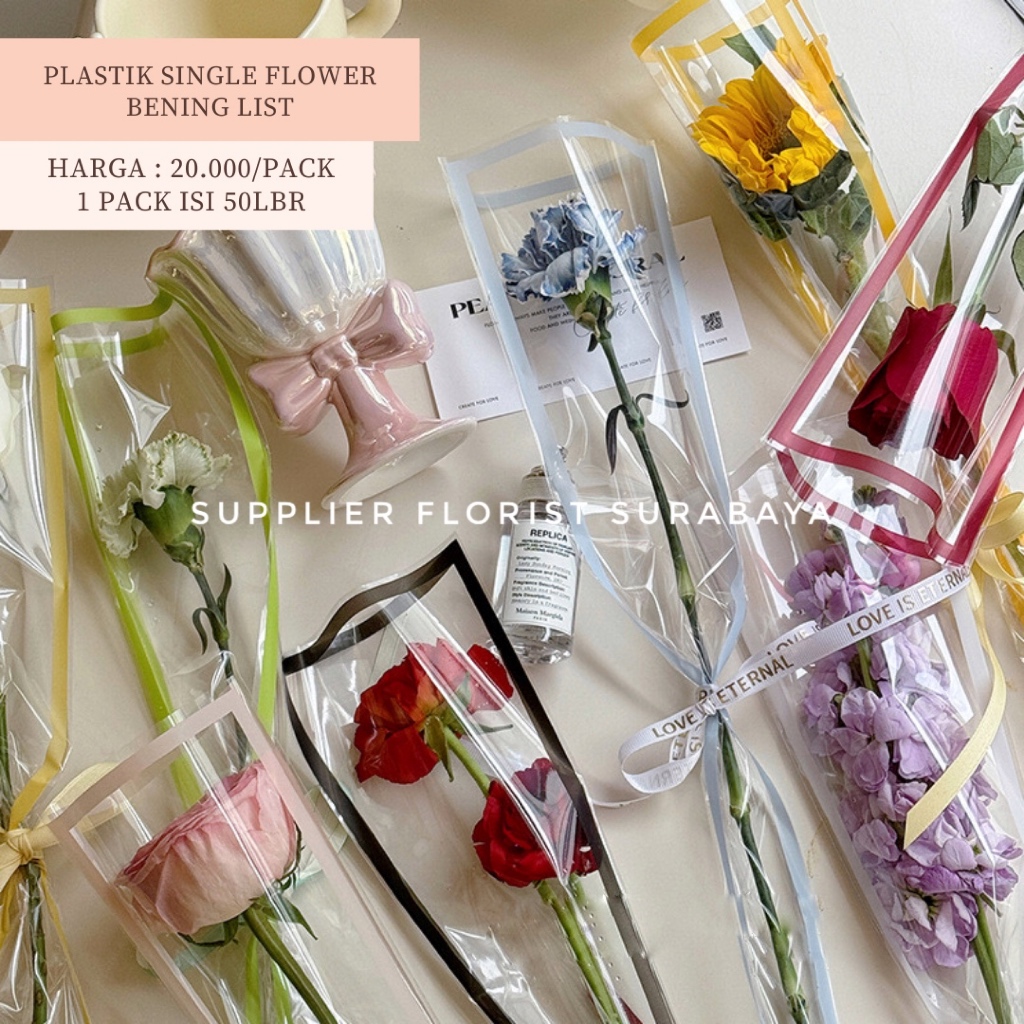 Jual [1 PACK ISI +-50 LEMBAR] PLASTIK SINGLE FLOWER PLASTIC BENING ROSE ...