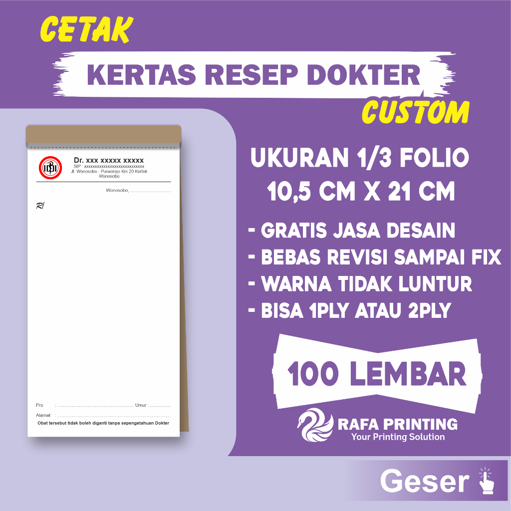 Jual Cetak Kertas Resep Untuk Dr Ukuran 1/3 Folio | Gratis Jasa Desain ...