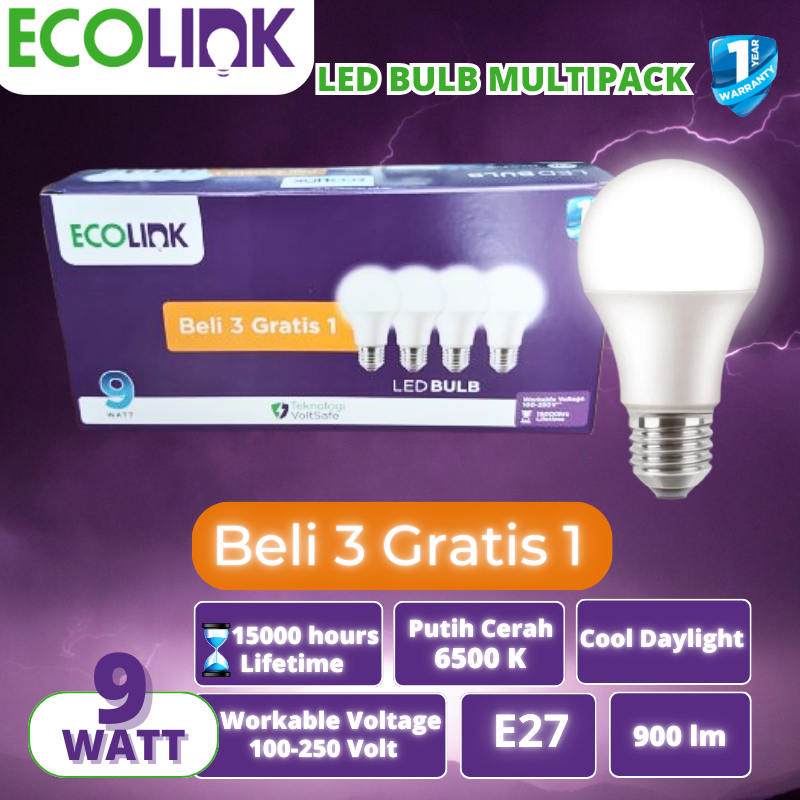 Jual Ecolink Beli 3 Gratis 1 Multipack Lampu LED Bulb Ecolink 9 Watt Cool Daylight/Putih ...