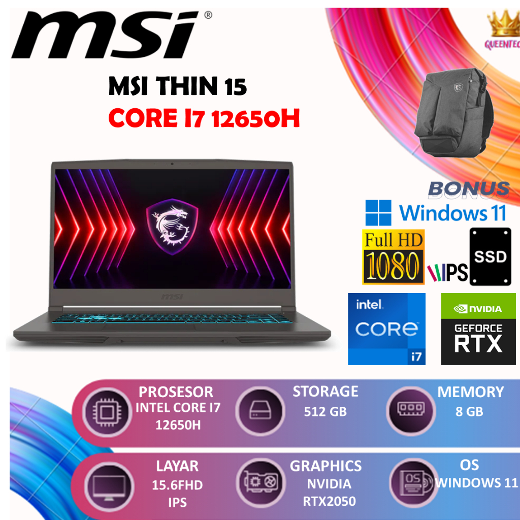 Jual MSI THIN 15 I7 12650H RTX2050 | Shopee Indonesia