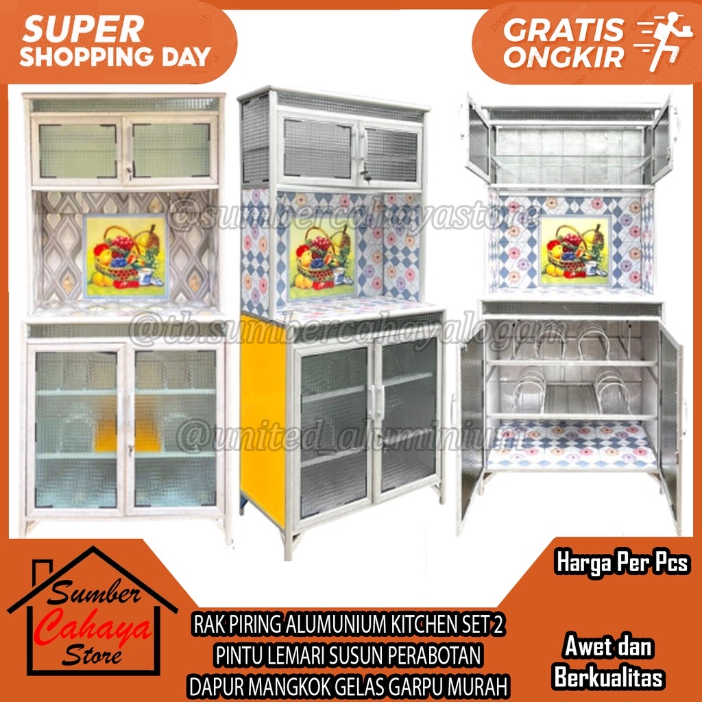 Jual [Kargo] Rak Piring Alumunium Kitchen Set 2 Pintu Lemari Susun ...