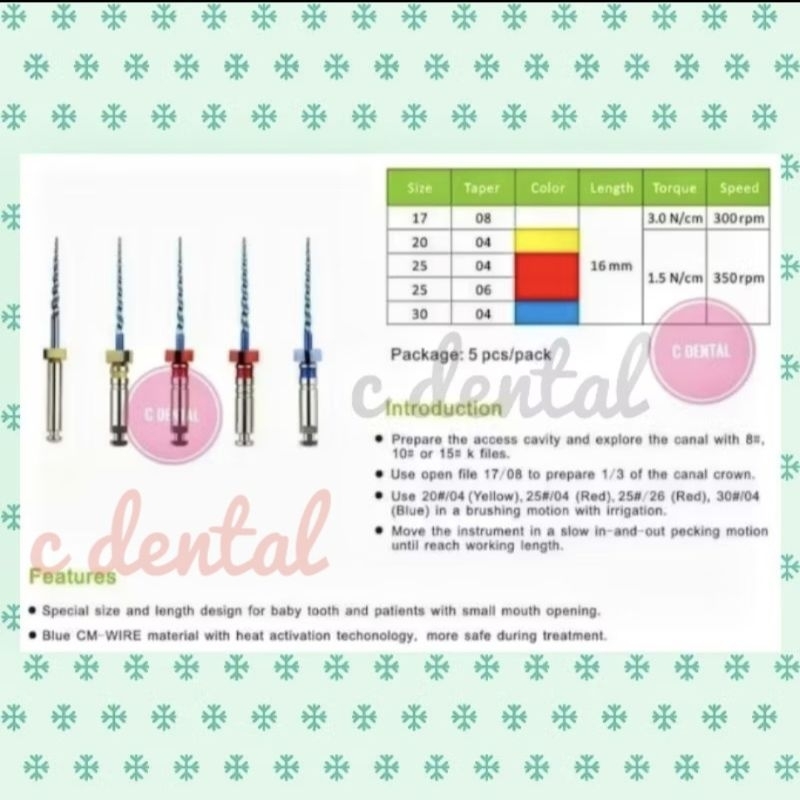 Jual [5 Pcs] Dental Pedodontic Endo Blue NiTi Short Length Rotary Files ...