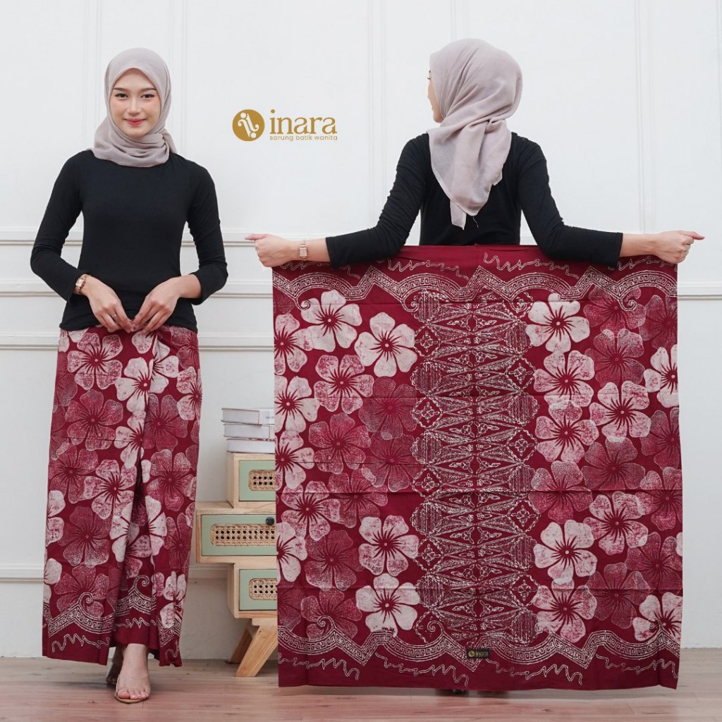Jual Inara Sarung Batik Wanita Merah Bunga | Shopee Indonesia