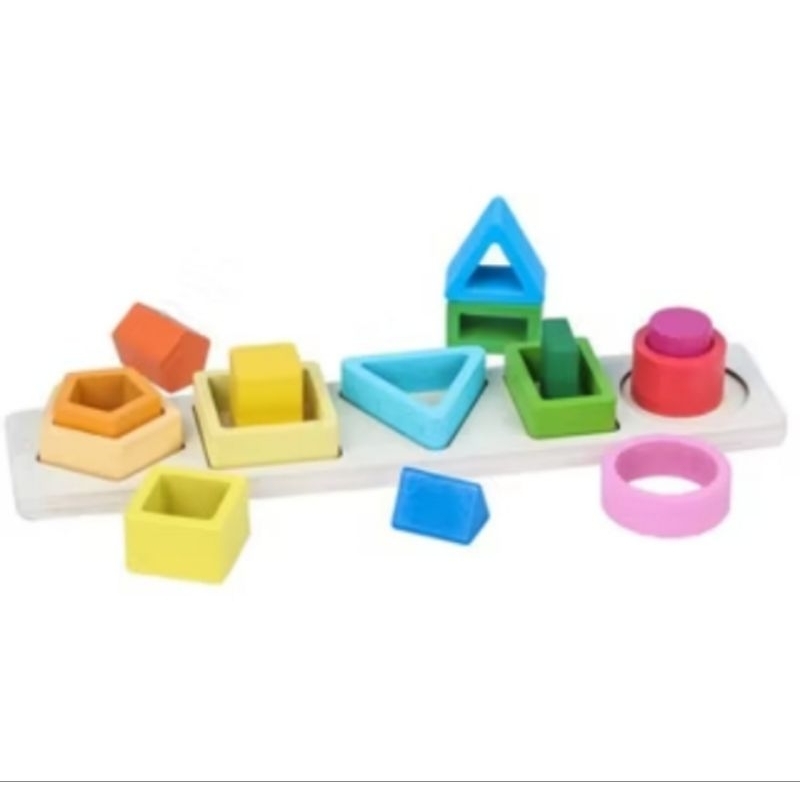 Jual Mainan edukasi Mainan kayu Puzzle Geometri 5 in 1/ matching shape ...