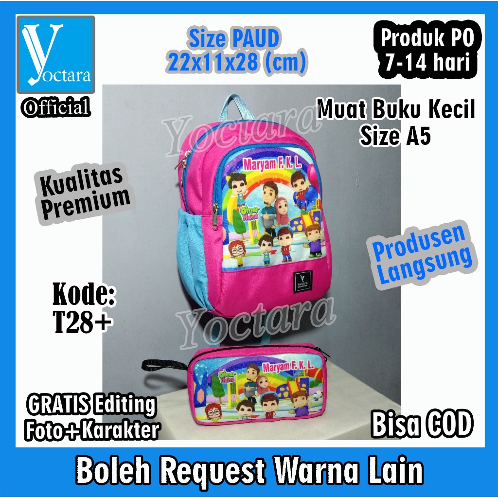 Jual YOCTARA T28+ TP1 Tas Anak dan Tempat Pensil Pakai Foto Nama ...