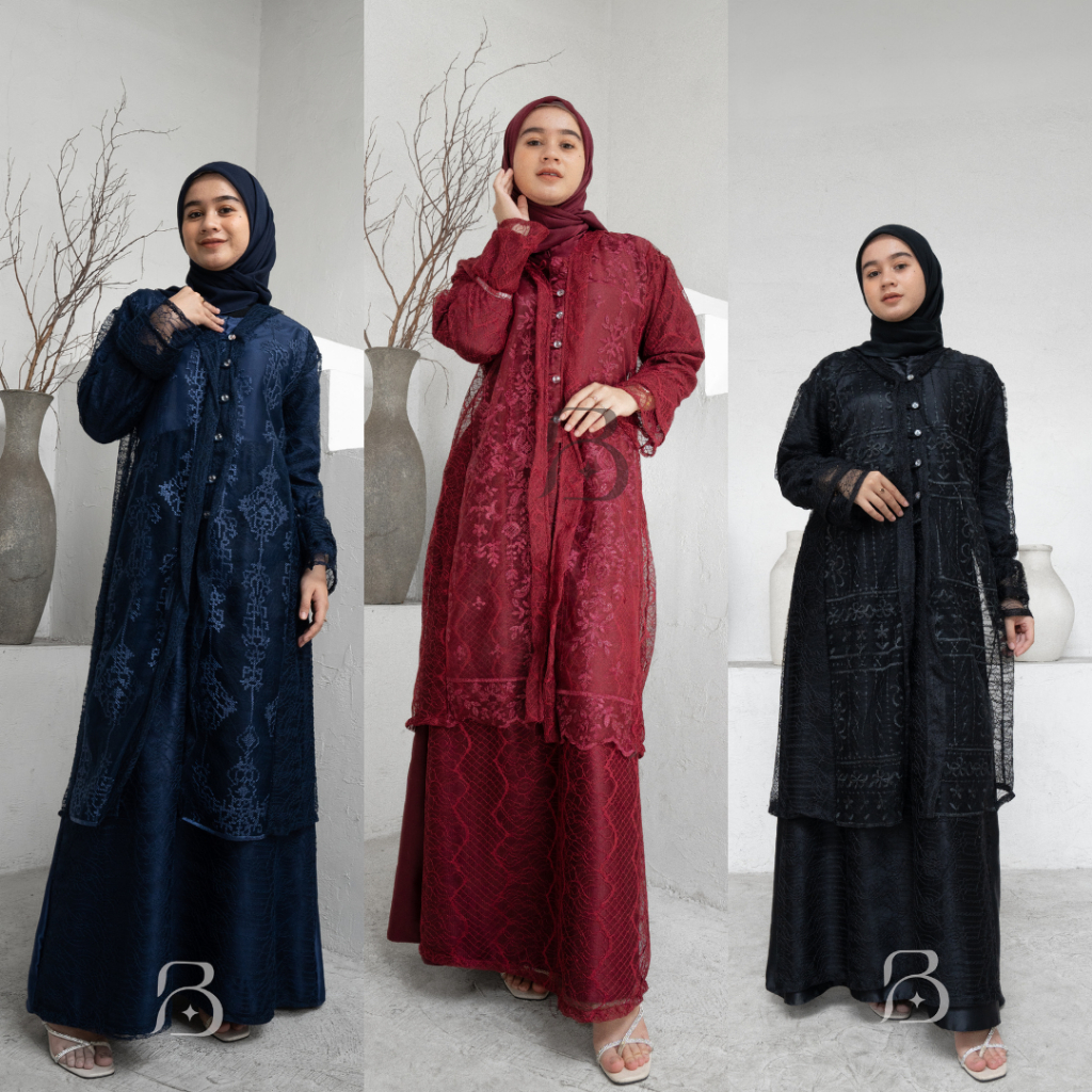 Jual RAFA DRESS SATIN SET OUTER BRUKAT MOTIF MIX CHANTILY GAUN ...