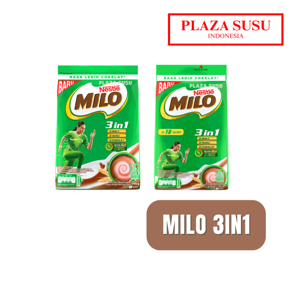 Jual MILO 3 IN 1 MILO COKLAT 990G POUCH/SACHETS MINUMAN MILO ACTIV-GO ...