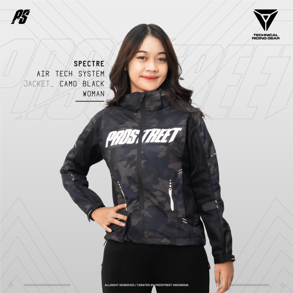 Jual Jaket Prostreet Woman Spectre Air Tech System Camo Black | Shopee ...